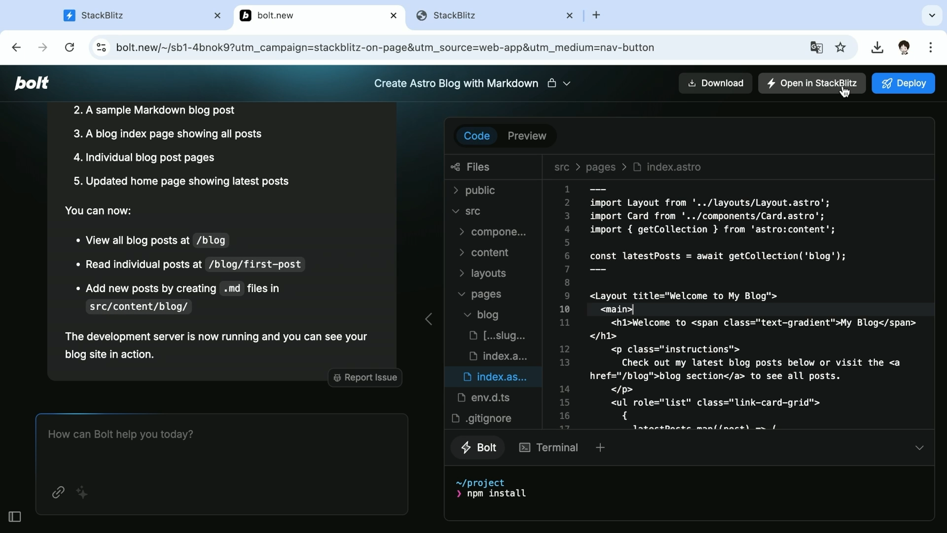 AIでコードを自動生成できる、StackBlitz+Bolt.newを紹介 | ともすたmedia | ともすた